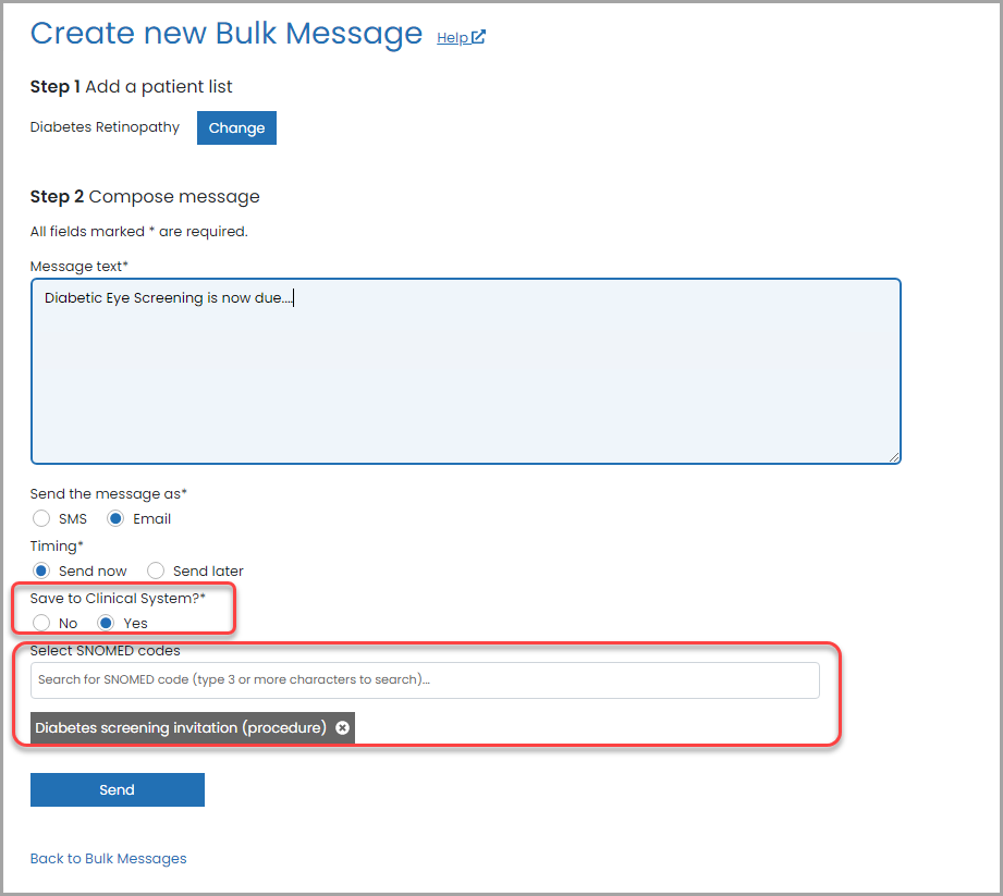 Sending bulk messages – PATCHS Support