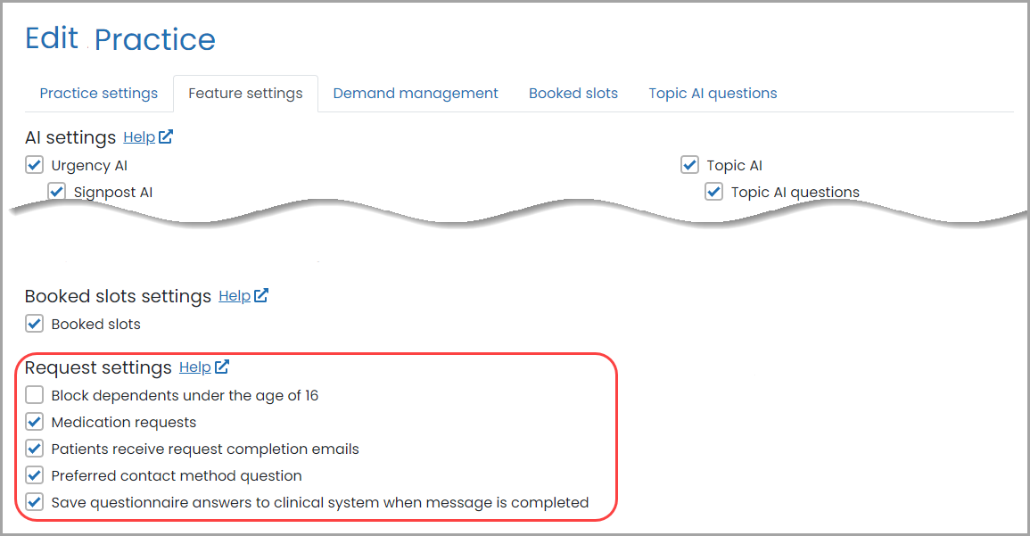 Request settings – PATCHS Support