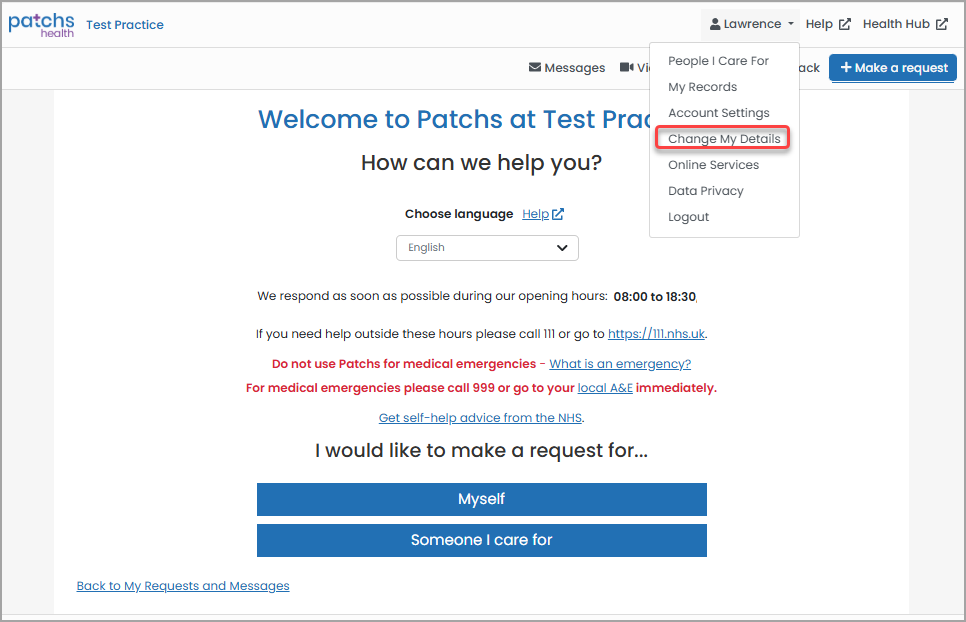 Changing your Carer Account to a Patient Account – PATCHS Support