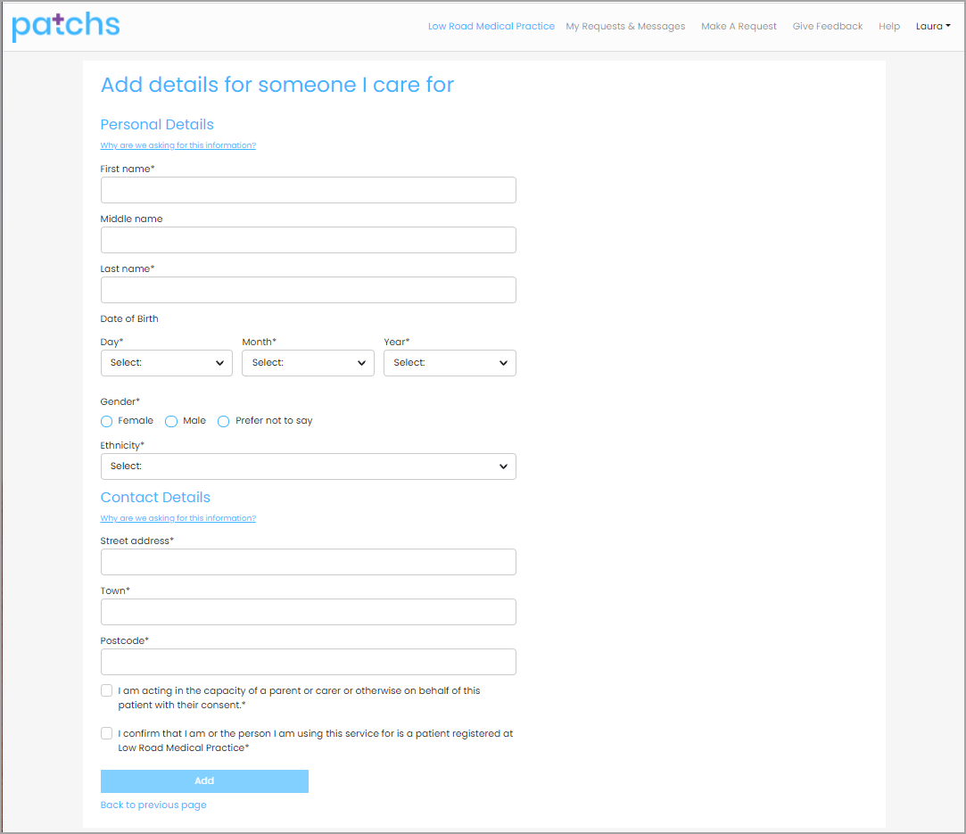 Adding and editing people you care for – PATCHS Support