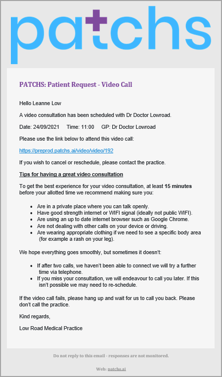 Video Consultations – PATCHS Support