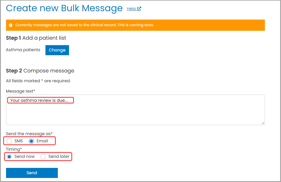 Sending bulk messages – PATCHS Support